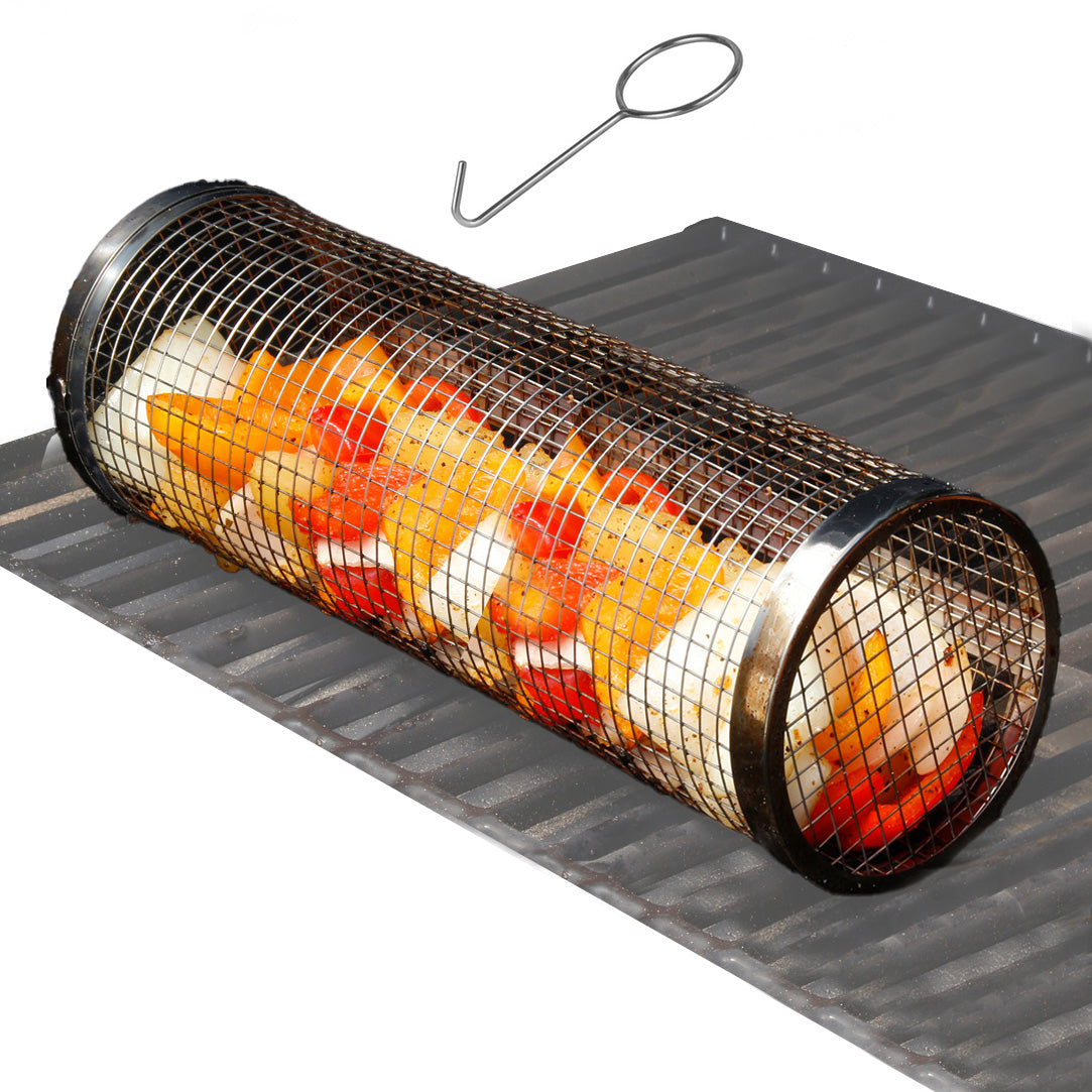 Outdoor Rolling Grill Basket Large BBQ Net Tube Round Mesh Cage Latchi ...